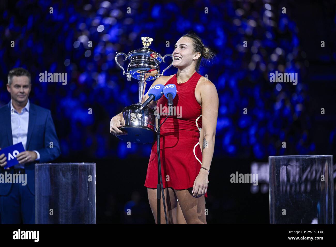 Aryna Sabalenka with the trophy during the Australian Open AO 2024 ...