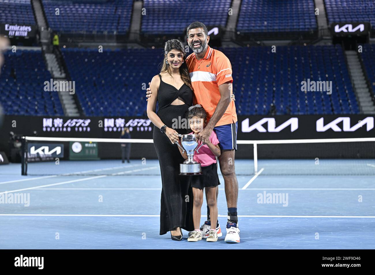 Rohan Bopanna with his wife Supriya Annaiah and his daughter Tridha ...