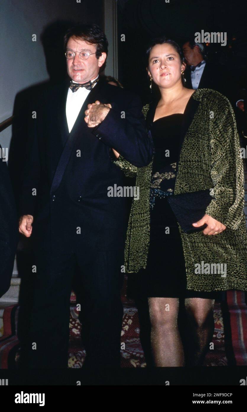 Robin Williams with his wife Marsha, at the Fine Arts Theatre, New York ...