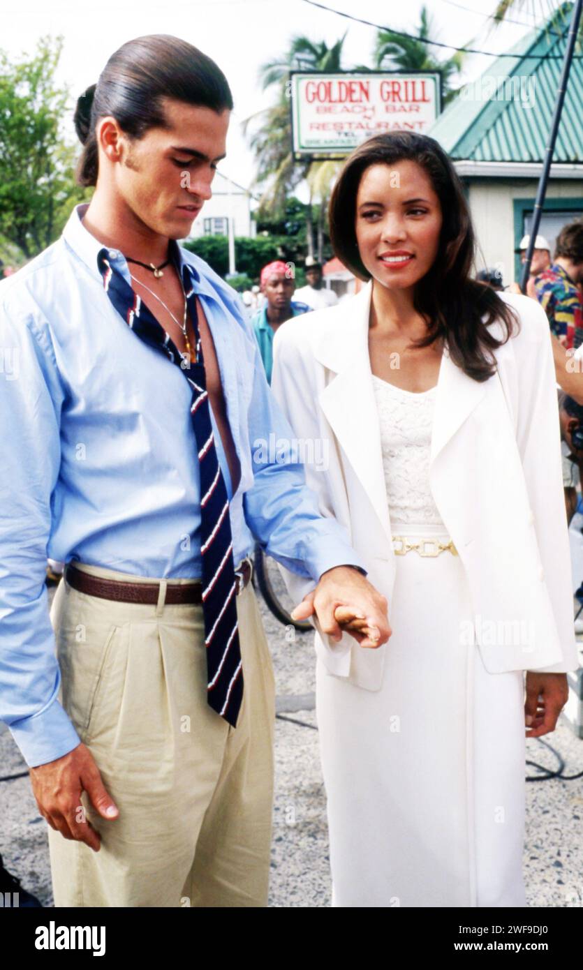 Michael Michele and Michael McLaffertyon on set of the TV series TRADE ...