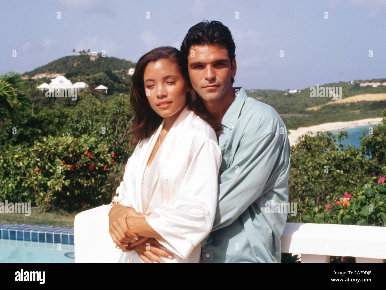 Michael Michele and Dean Tarrolly on set of the TV series TRADEWINDS ...