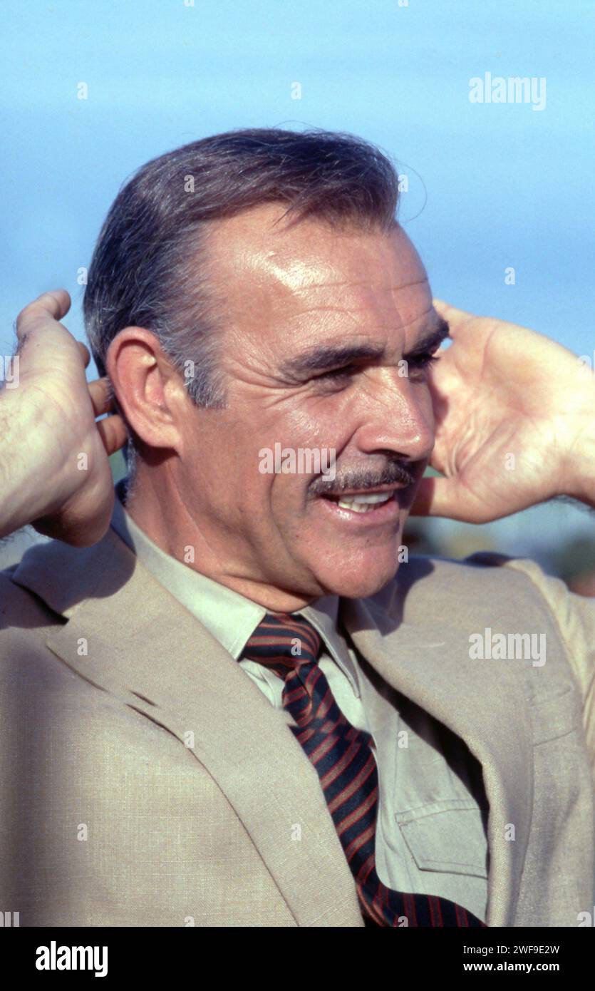 Sean Connery with costar Brooke Adams, on set of the film CUBA (1979 ...