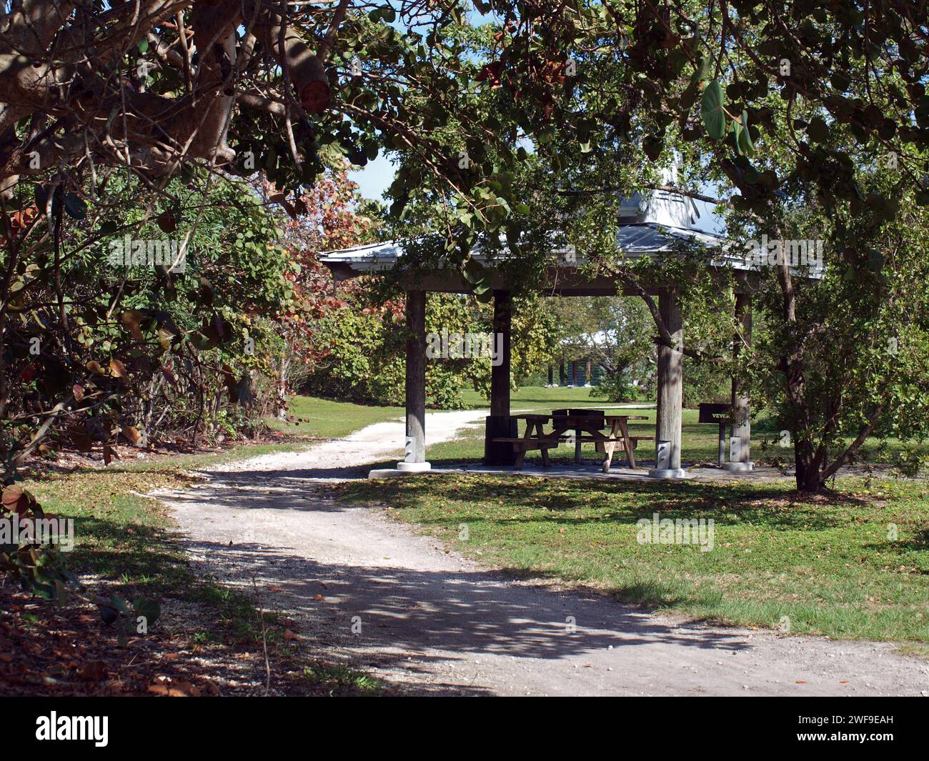 Empty shelter with picnic table and grill in a park Stock Photo - Alamy