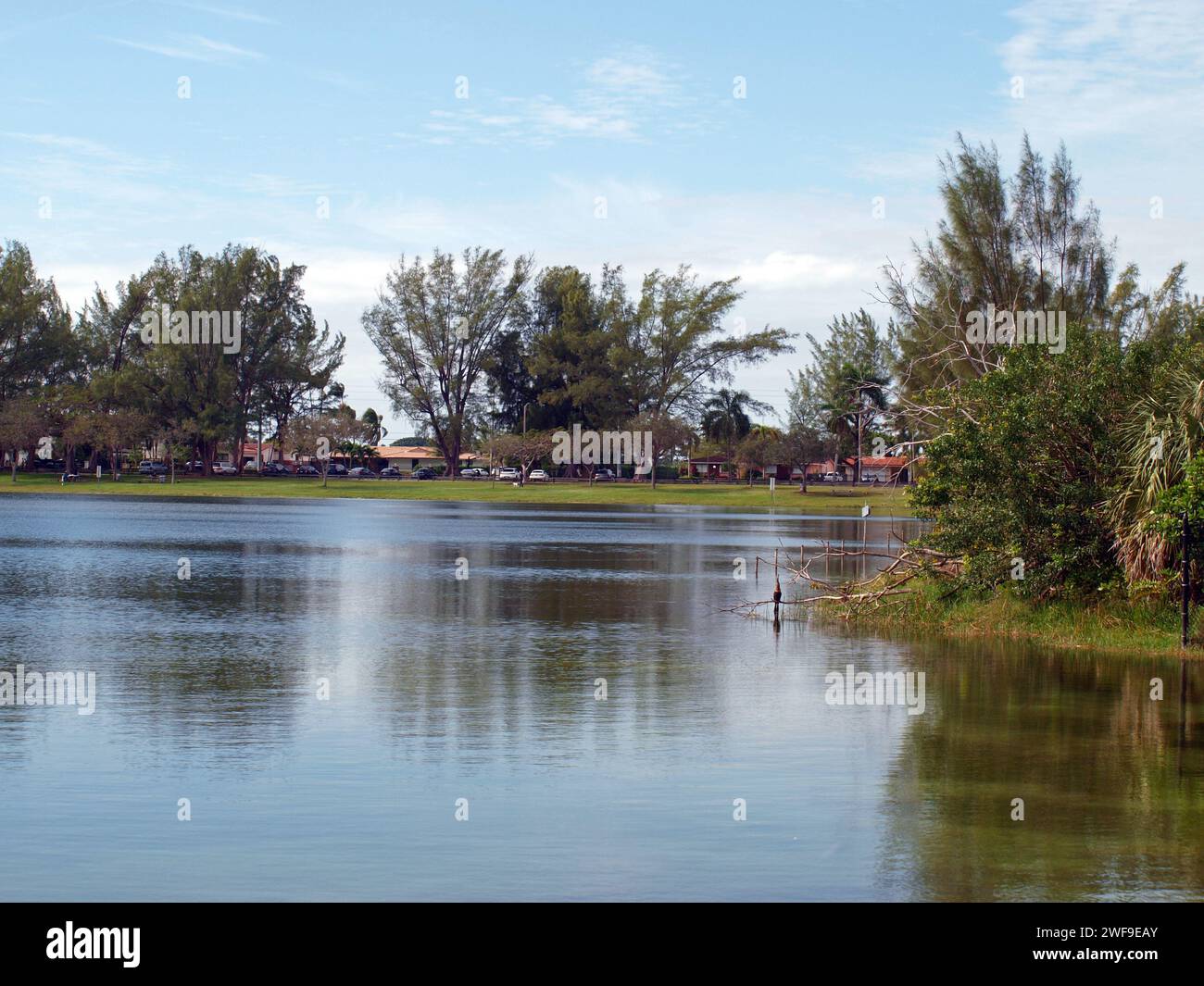 Miami, Florida, United States - January 20, 2024: Wide view of the lake ...