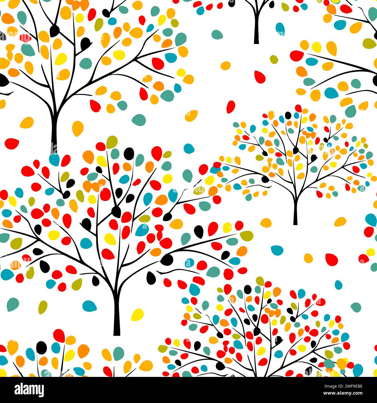 Seamless pattern of trees with colored leaves. Hand drawing. Not AI ...