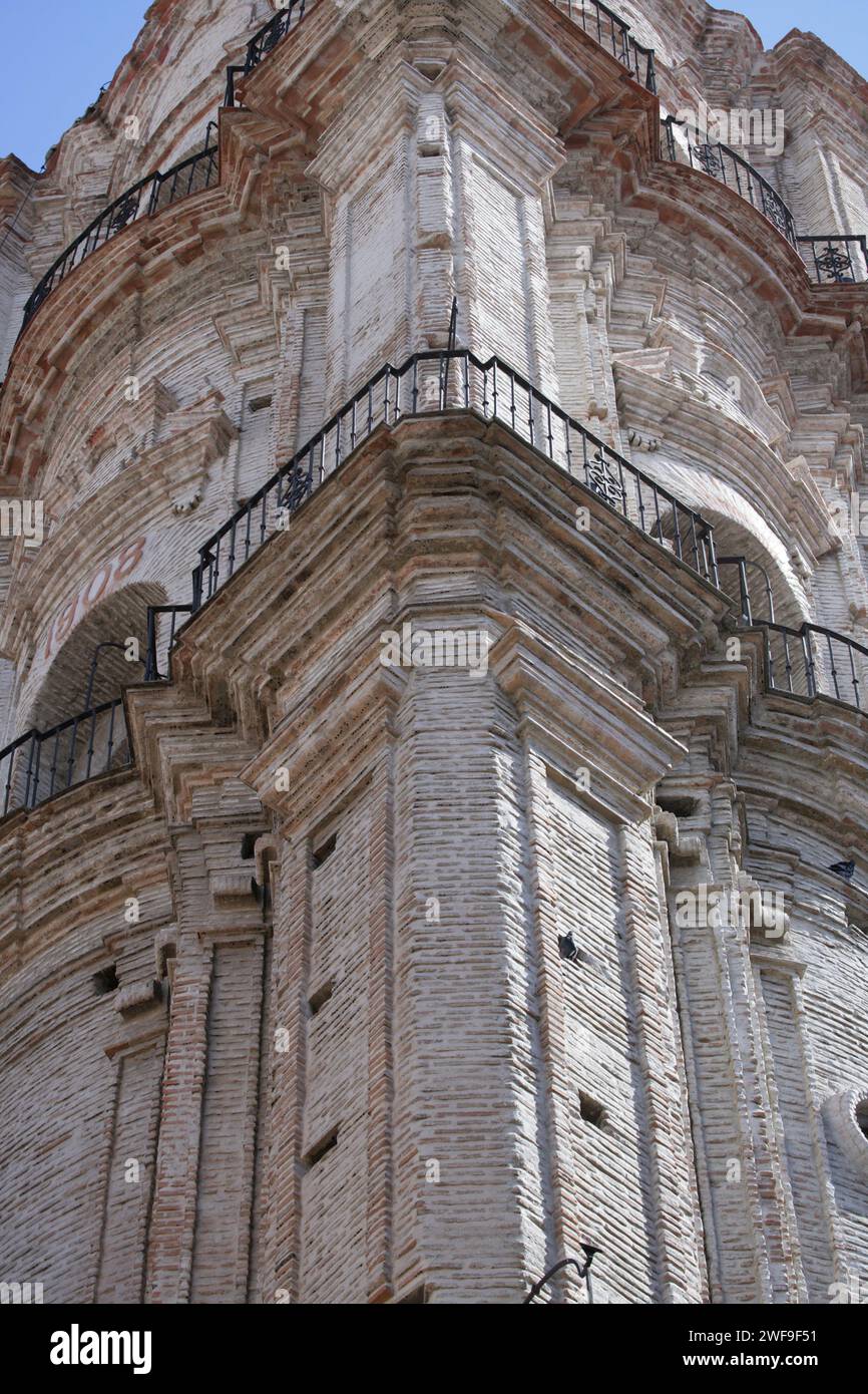 Malaga architecture. Corner of a stylish central building with ...