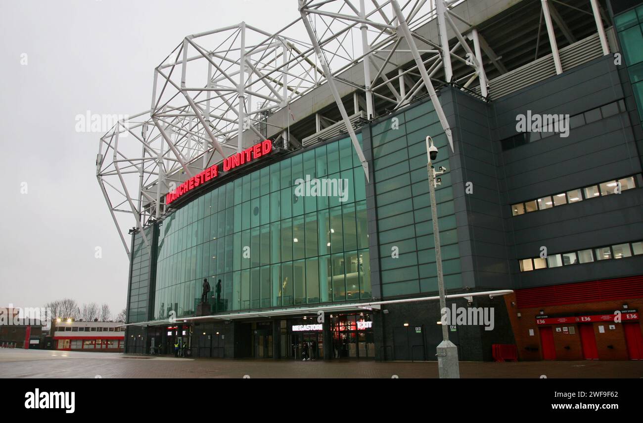 A close up view of the Old Trafford Stadium and the home of Manchester ...