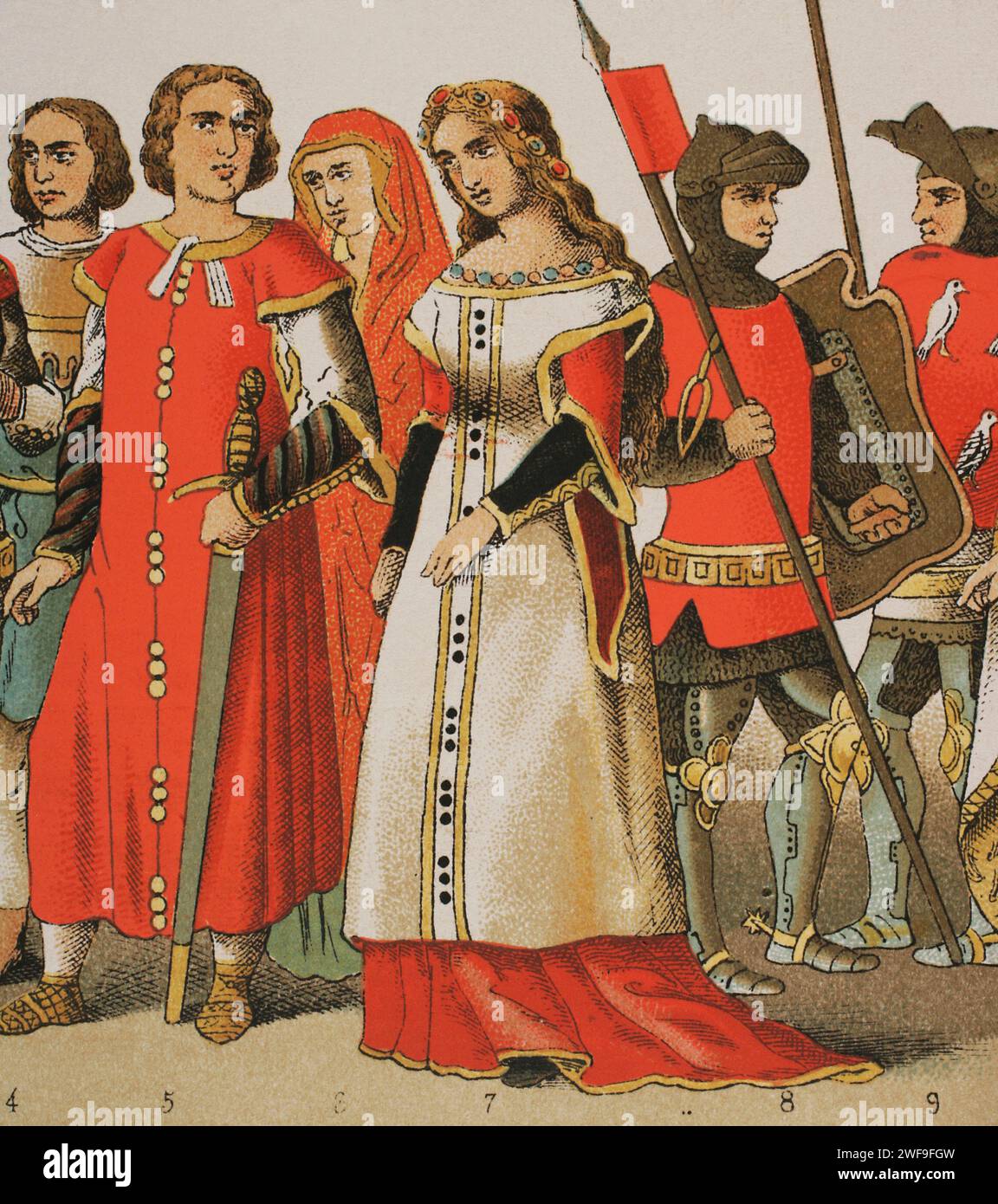 History of Spain. 1300. From left to right, 4-5: noblemen, 6-7: noble ...