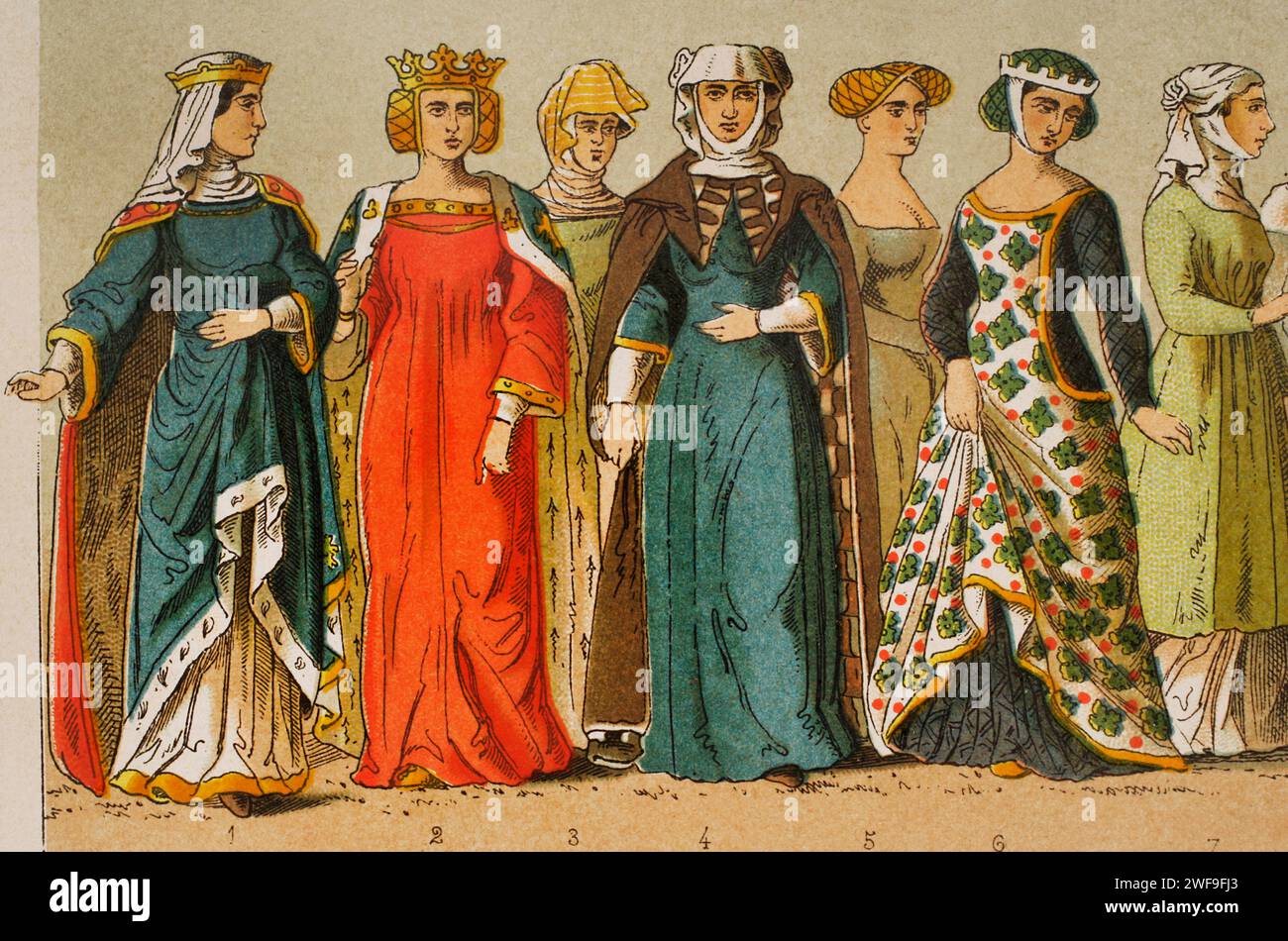 History of France. 1300. From left to right, 1- 2: queens and ...