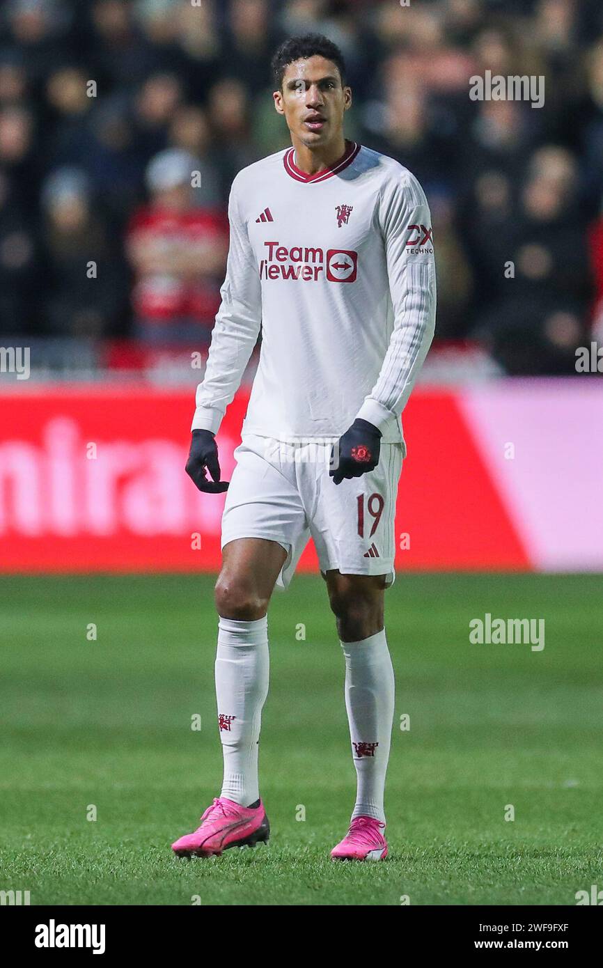 Newport, UK. 28th Jan, 2024. Manchester United defender Raphael Varane ...
