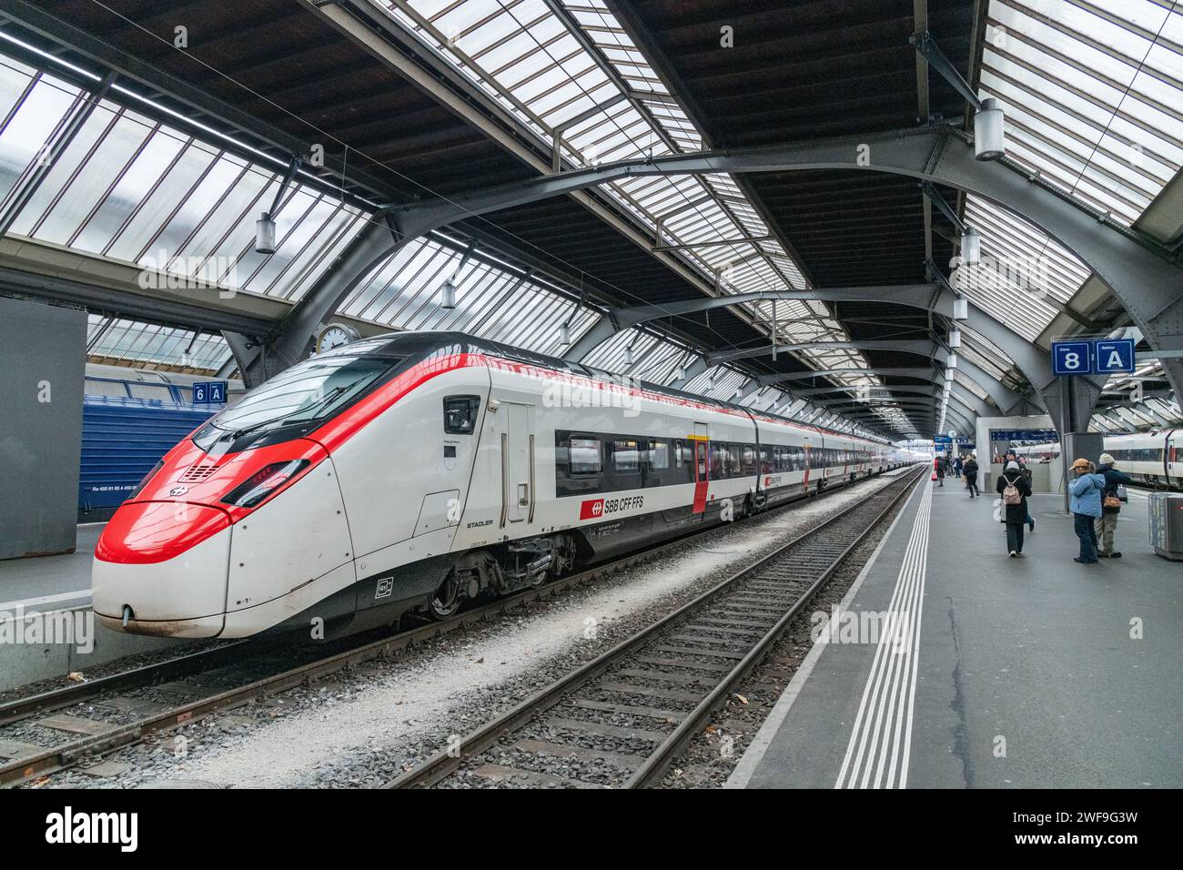 A train arrived at a platform due to depart at Zurich Hauptbahnhof ...
