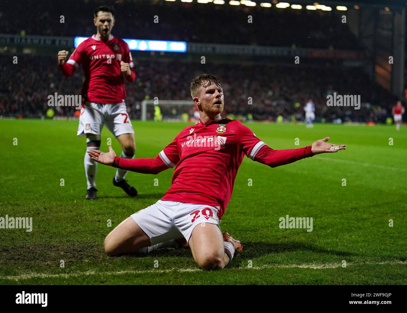 Wrexham's Andy Cannon celebrates scoring their side's first goal of the ...