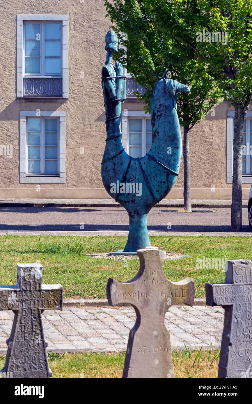 Sculpture "the legend of Saint-Grat". Oloron-Sainte-Marie, Pyrenees ...