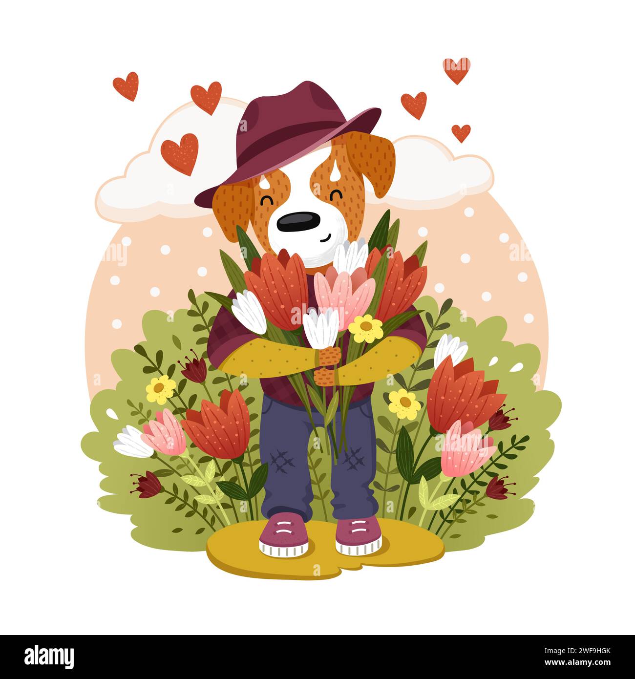 Dog happy flowers Stock Vector Images - Alamy