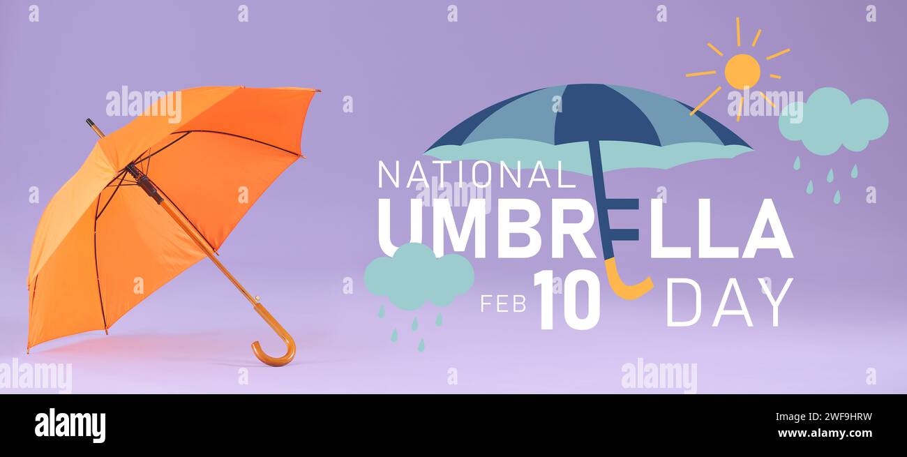Banner for National Umbrella Day with orange parasol Stock Photo - Alamy