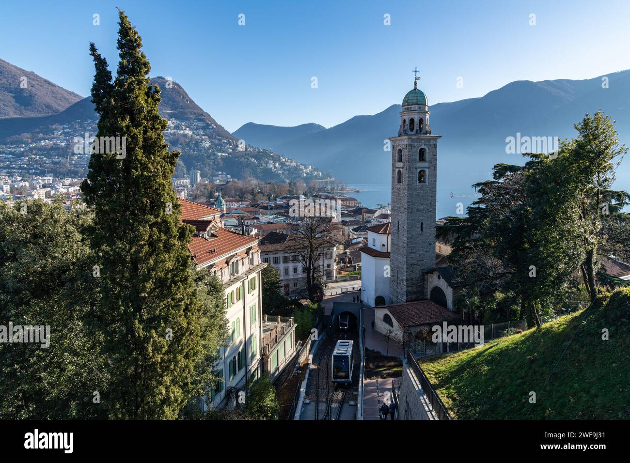 A view of the Swiss city of Lugano in the Alps in Switzerland Stock ...