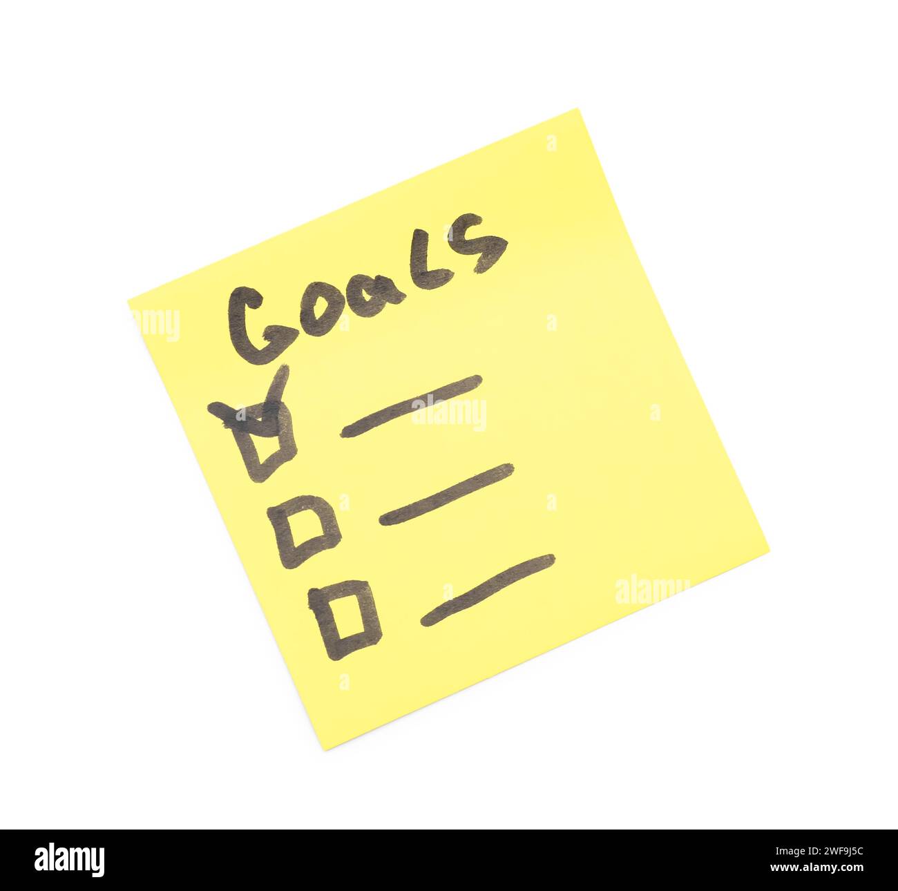 Sticky note with word GOALS and checklist box on white background Stock ...