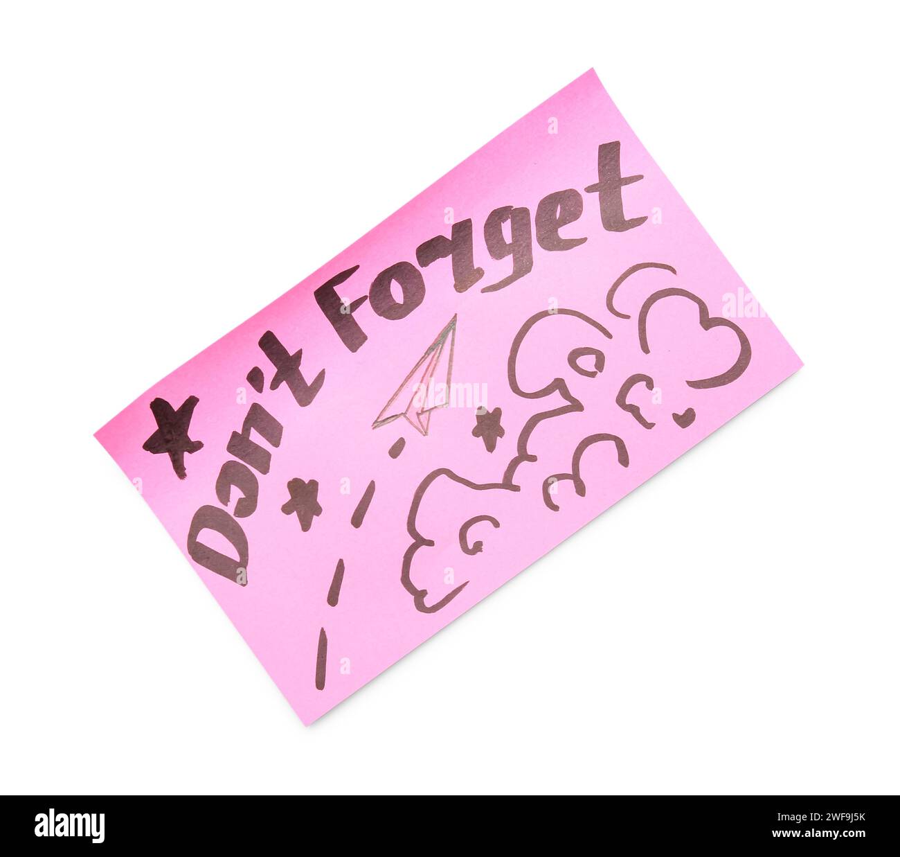 Sticky note with text DON'T FORGET and drawings on white background ...