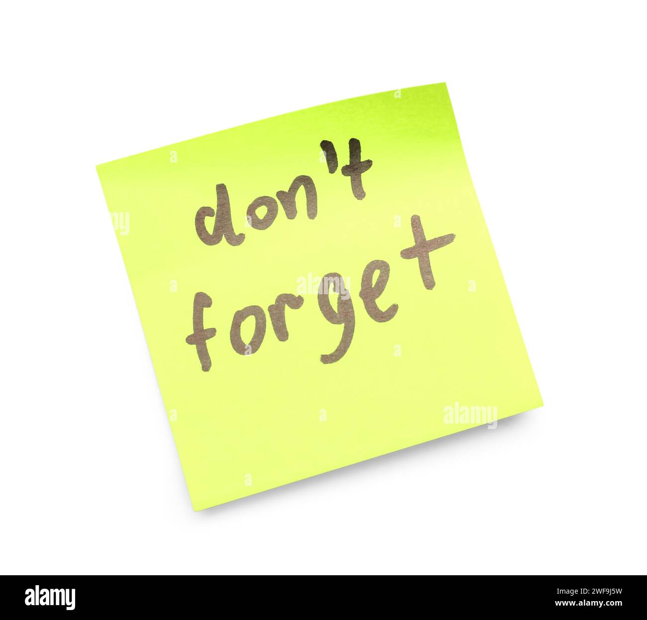 Sticky note with text DON'T FORGET on white background Stock Photo - Alamy