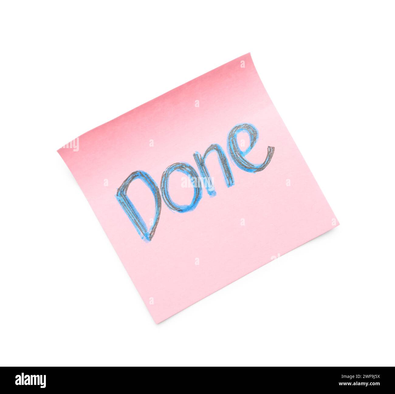 Sticky note with word DONE on white background Stock Photo - Alamy