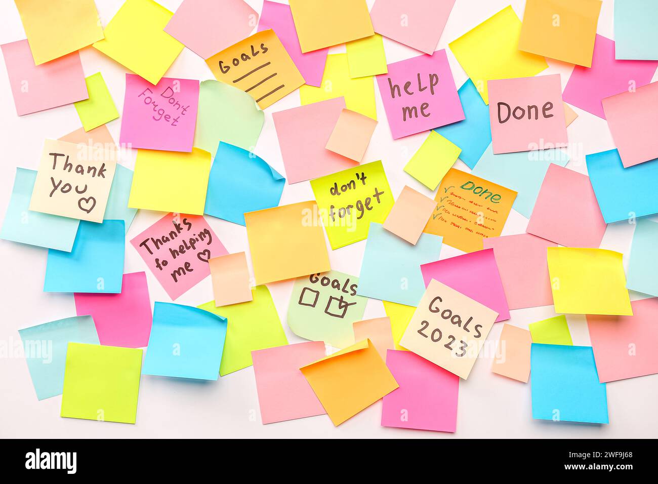 Sticky notes with different text on light background Stock Photo - Alamy