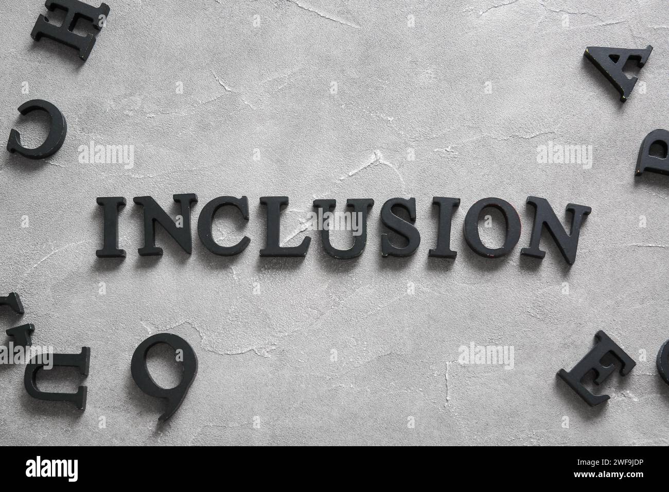 Letters with word INCLUSION on grunge background Stock Photo - Alamy