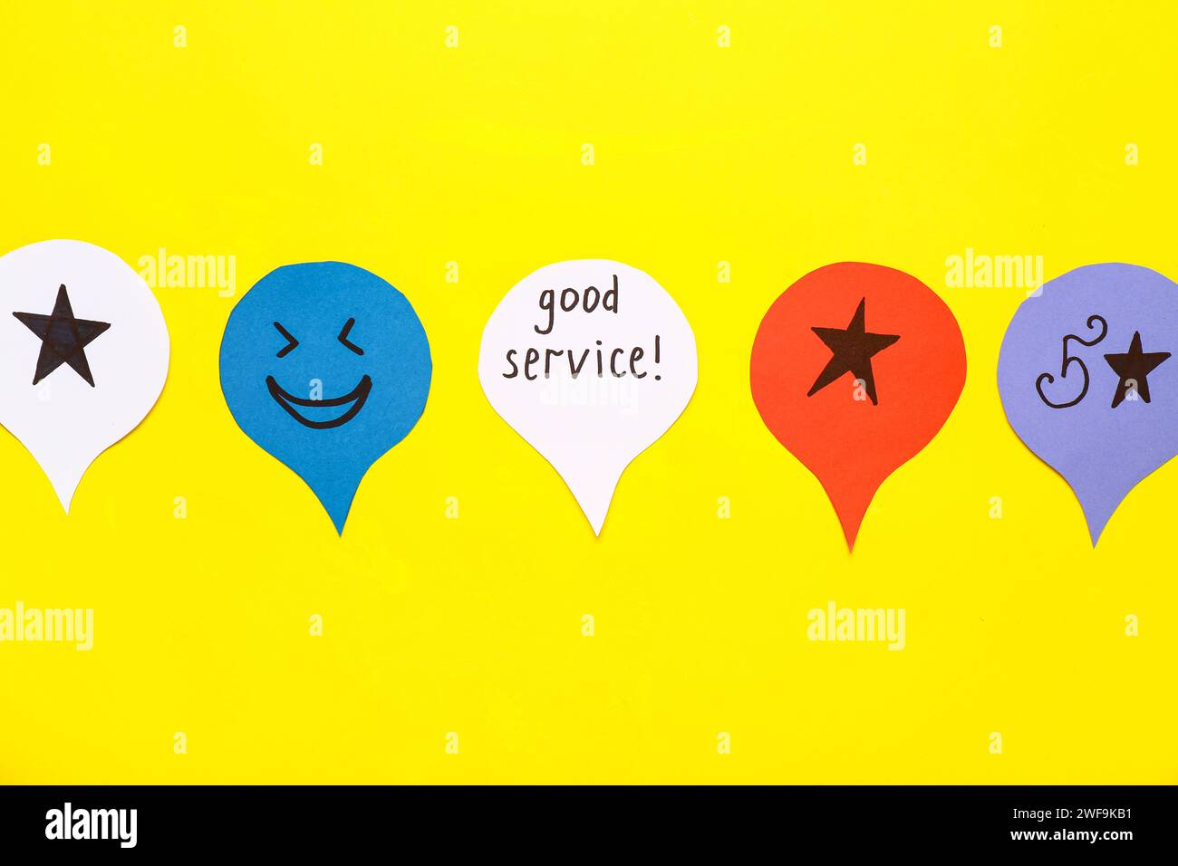 Speech bubbles with reviews on yellow background. Customer experience ...