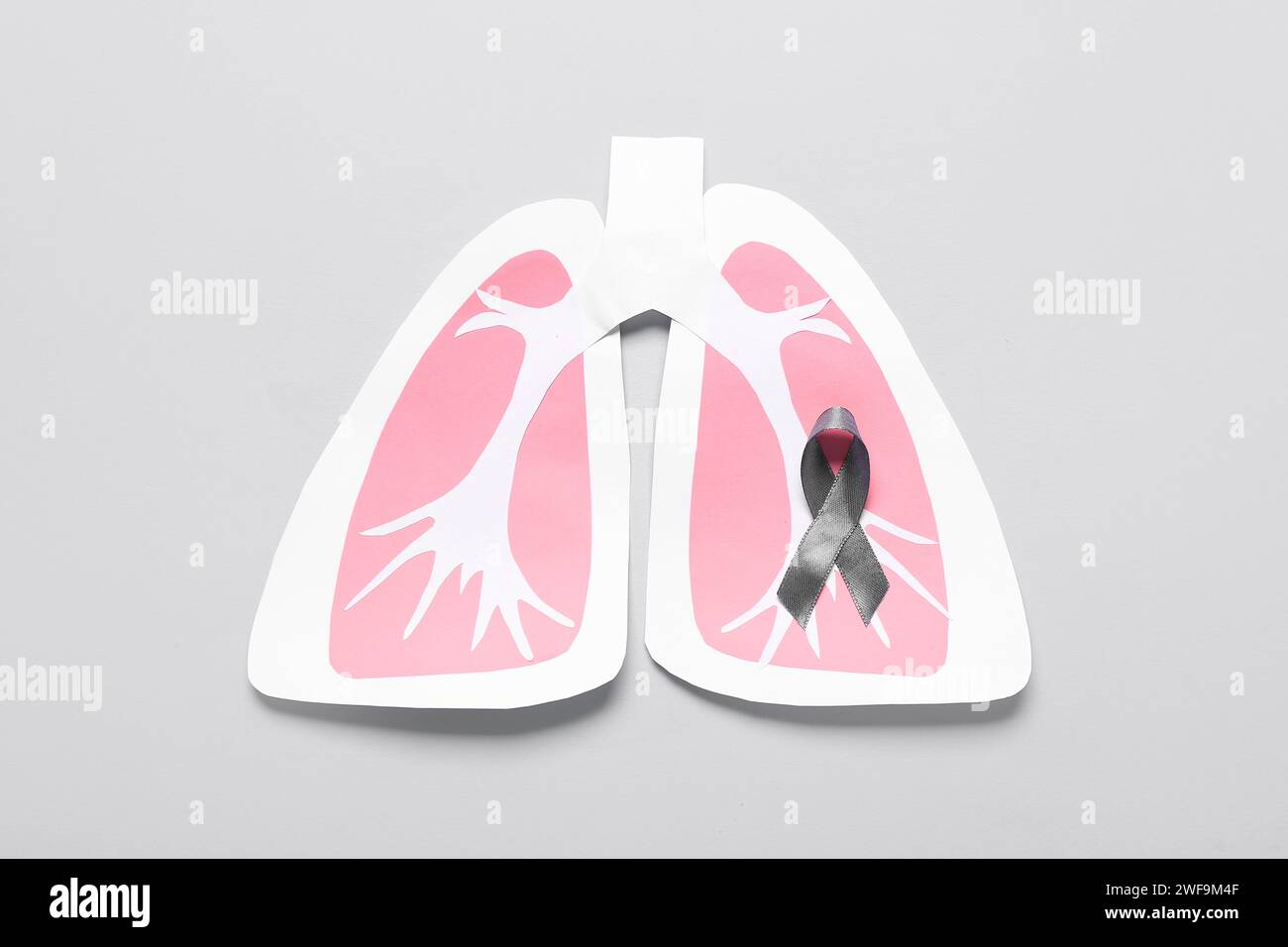 Paper lungs with ribbon on grey background Stock Photo - Alamy