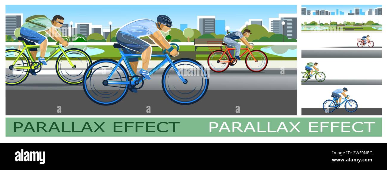 Sports bike. City Park. Set of slides for parallax effect. Funny ...