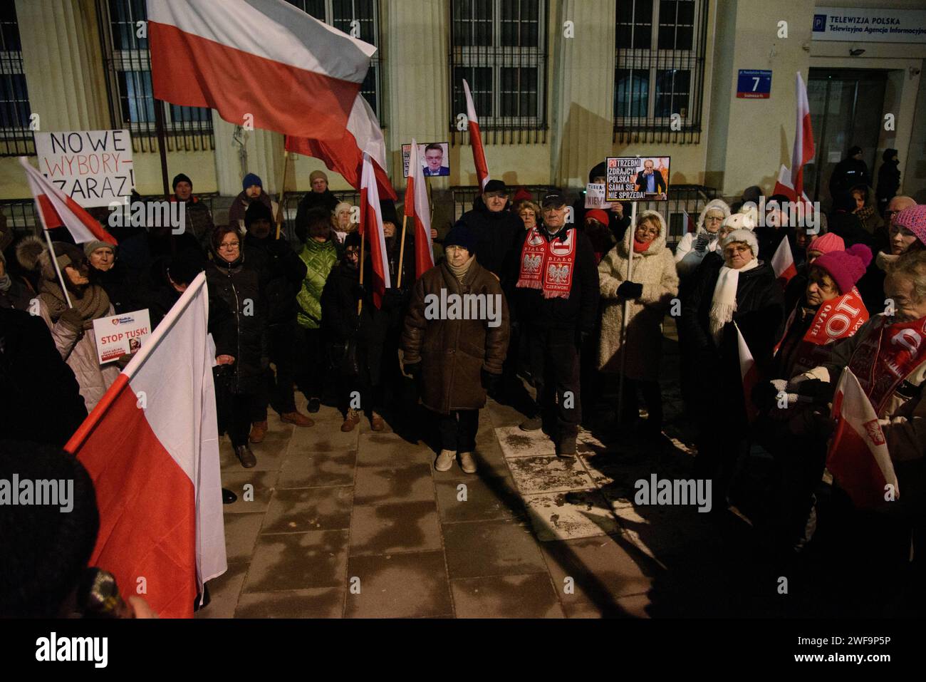 Protest In Support of TVP State-Owned Broadcaster. People hold signs ...