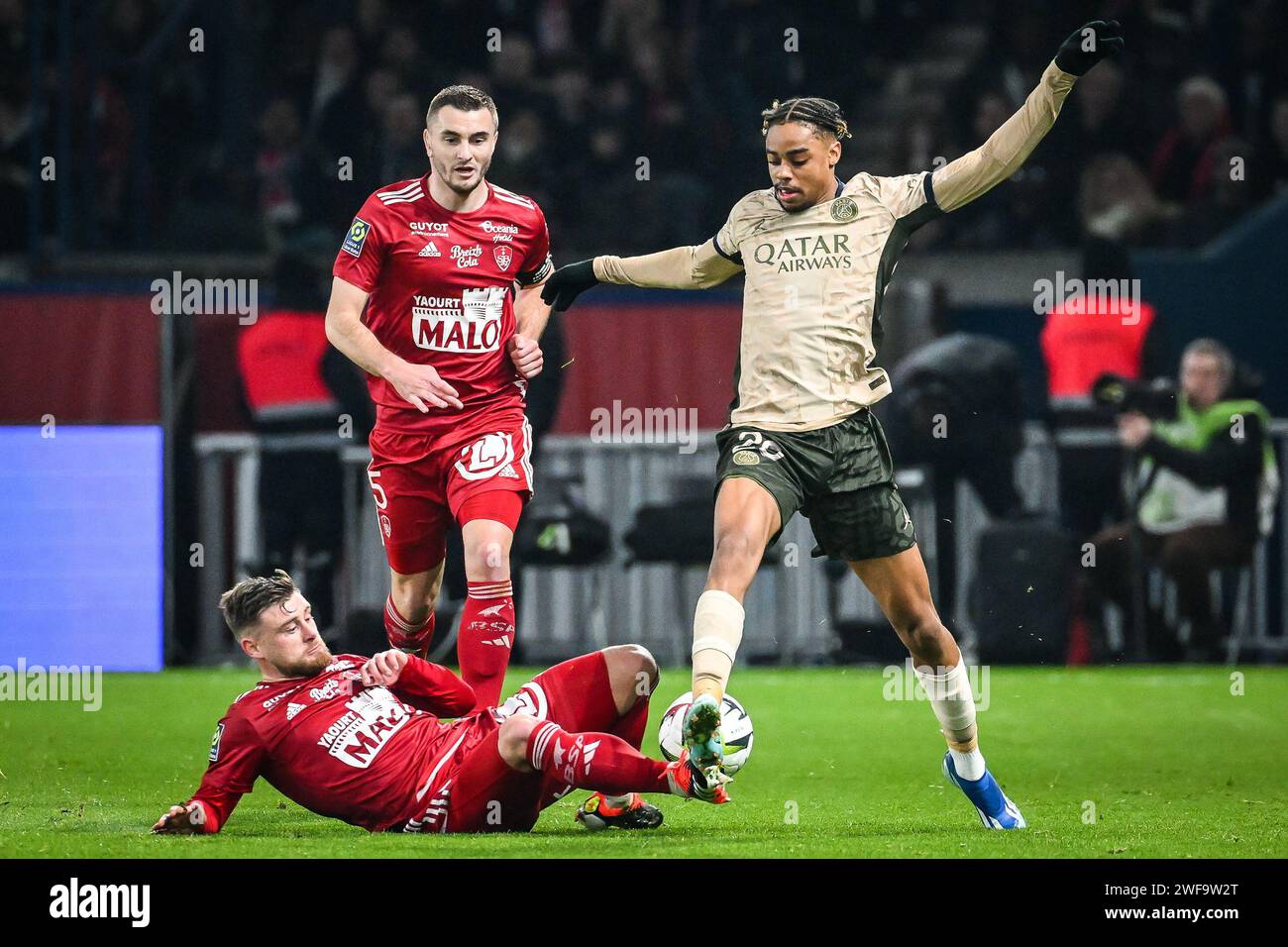 Hugo MAGNETTI of Brest, Brendan CHARDONNET of Brest and Bradley BARCOLA ...