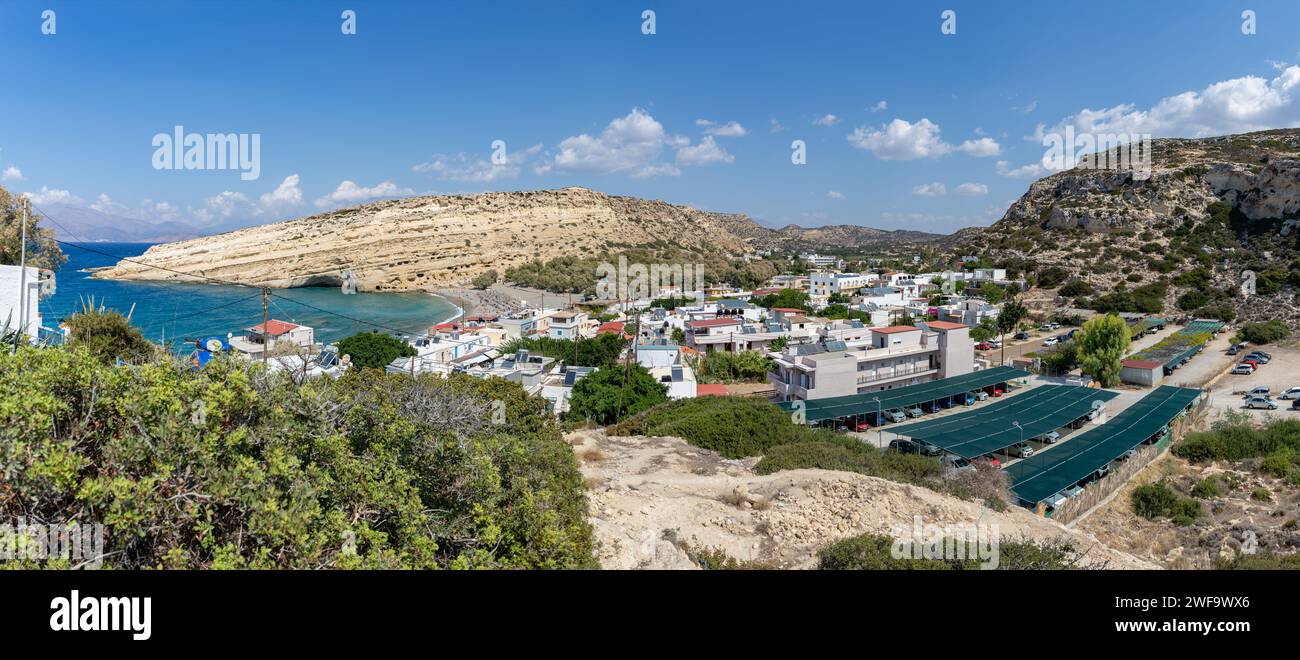 A picture of the Matala town, with the famous Matala Beach on the left ...