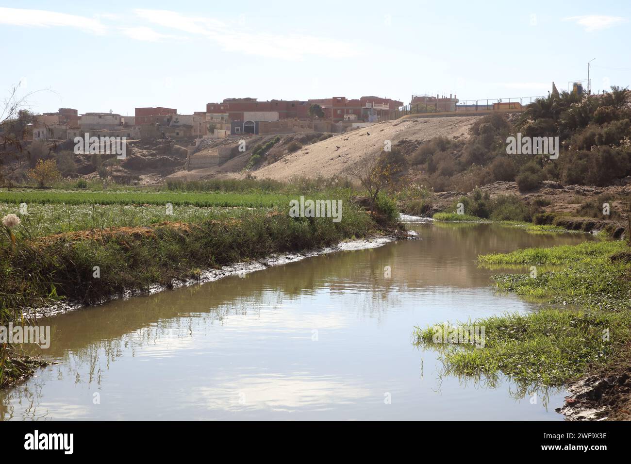 stream, plantations and houses in a village Stock Photo - Alamy