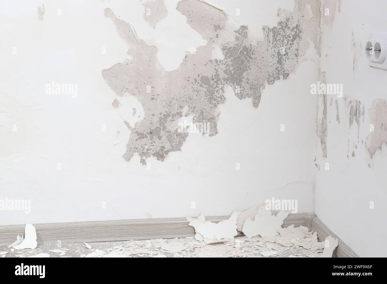 Saltpeter on the wall, Closeup of wall stained with water infiltration ...