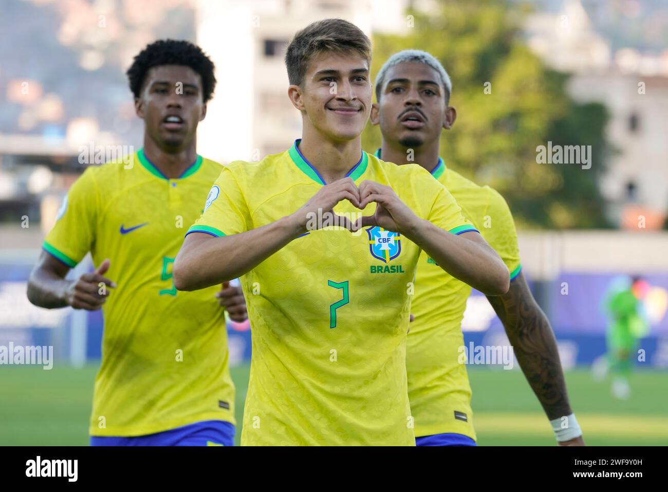 Brazil's Gabriel Pirani, front, celebrates after scoring his team's ...