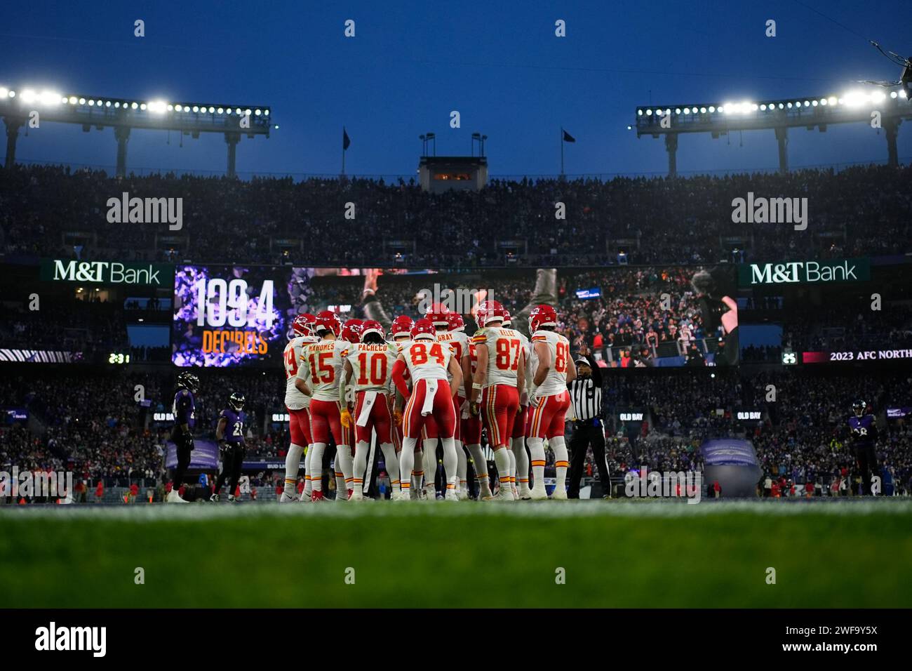 Kansas City Chiefs' players huddle during the AFC Championship NFL ...
