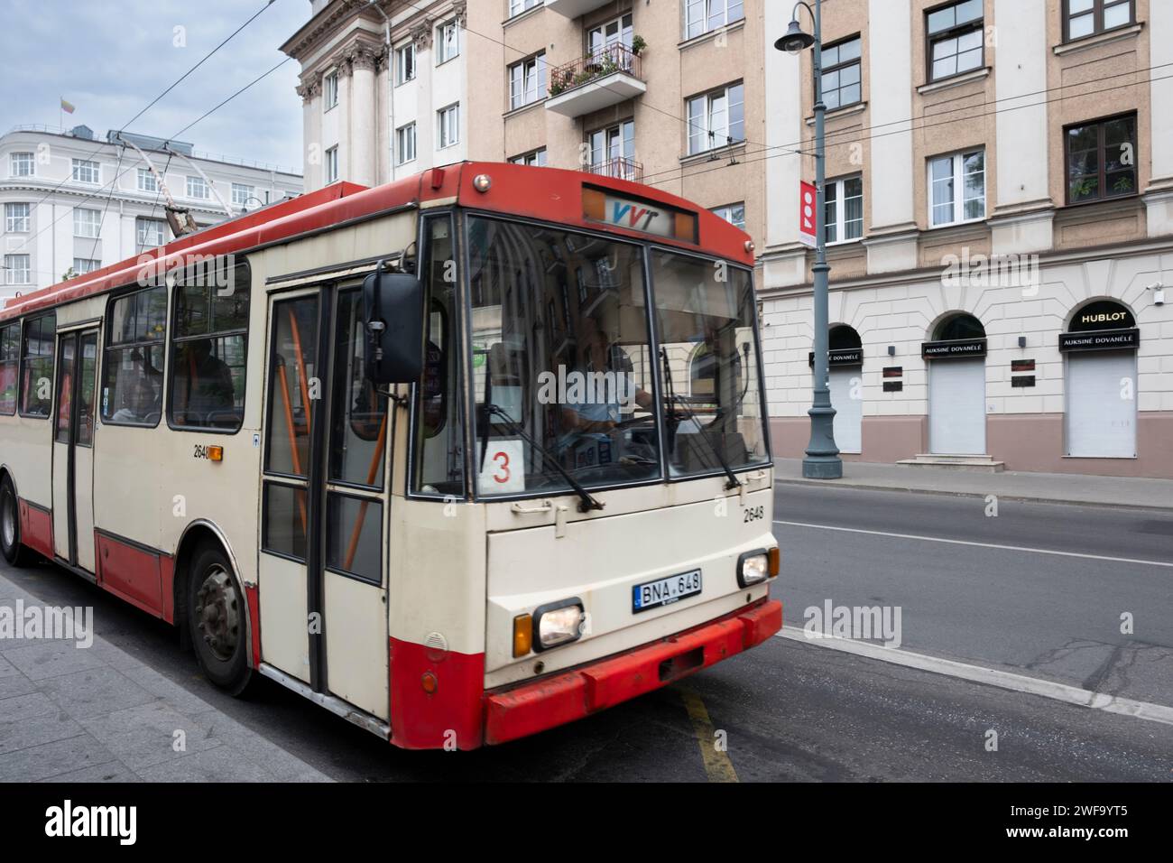 Old Skoda Trolley Bus on a street in Vilnius, Lithuania is ready to ...