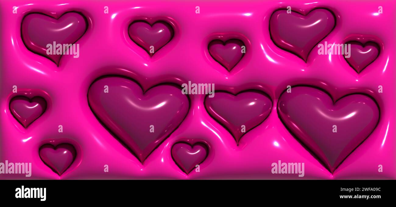Pink inflated hearts of different sizes, 3D rendering illustration ...