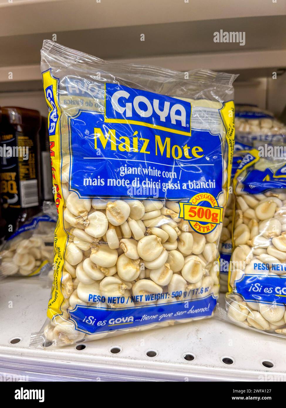 Italy - January 26, 2024: Goya Maiz Mote, giant white corn in ...