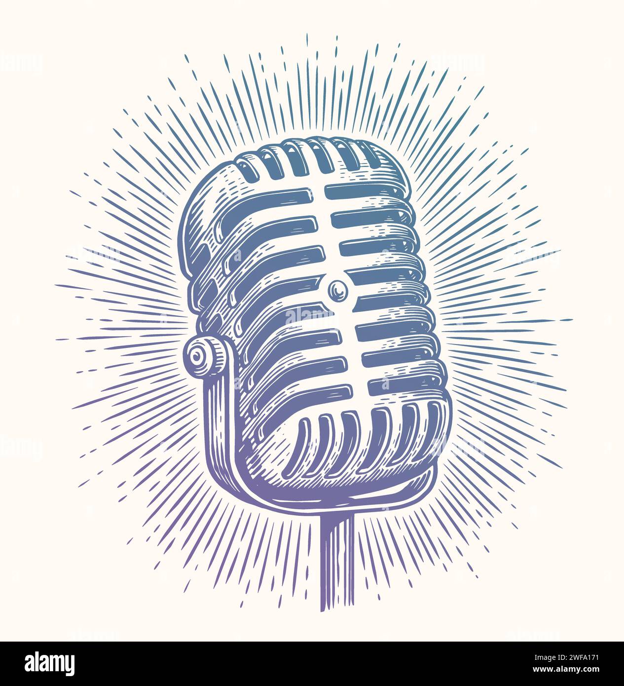 Retro microphone sketch. Hand drawn vintage vector illustration Stock ...