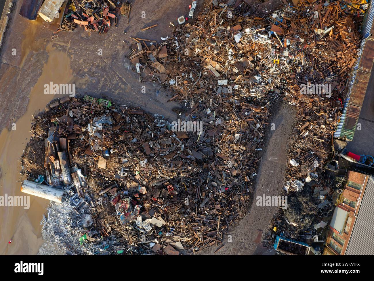 Scrap metal recycling compound viewed from above Stock Photo - Alamy