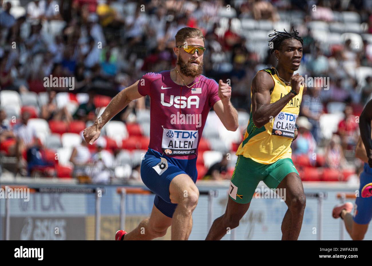 CJ ALLEN participating in the 400 meters hurdles at the World Athletics ...
