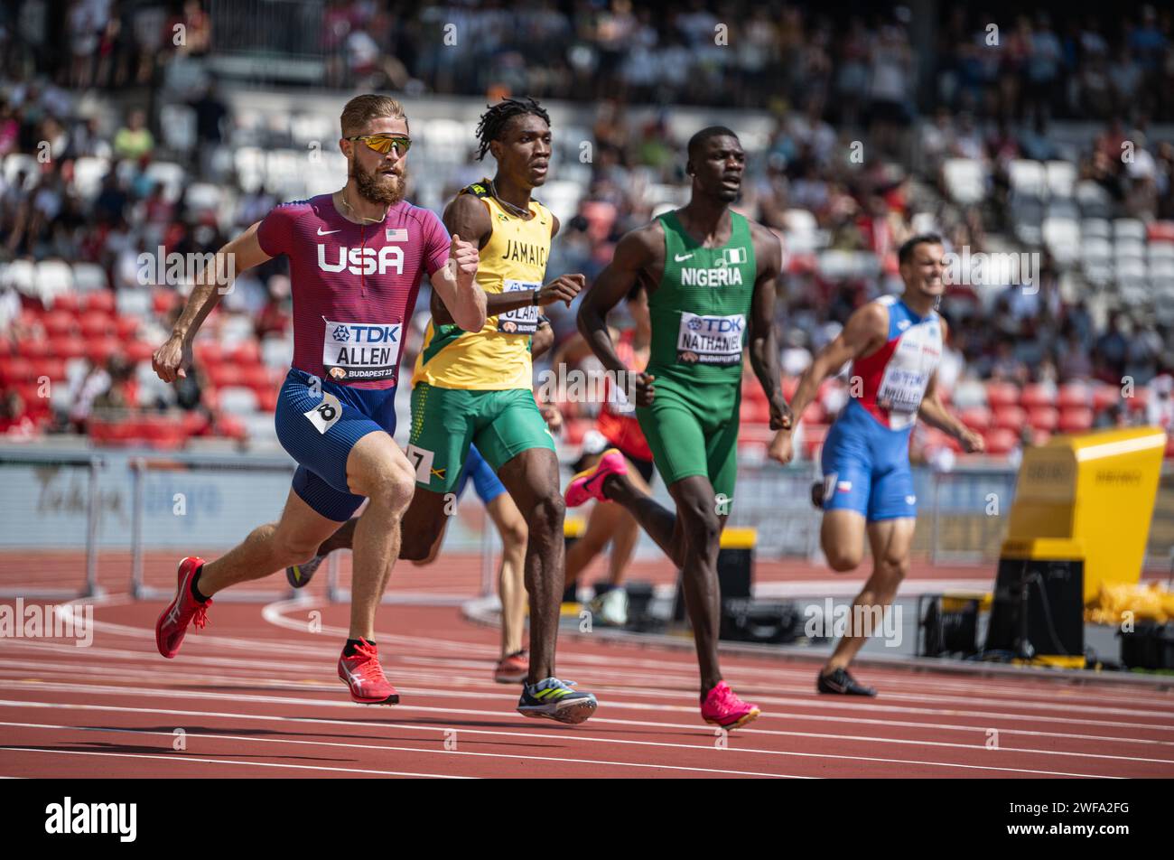 CJ ALLEN participating in the 400 meters hurdles at the World Athletics ...