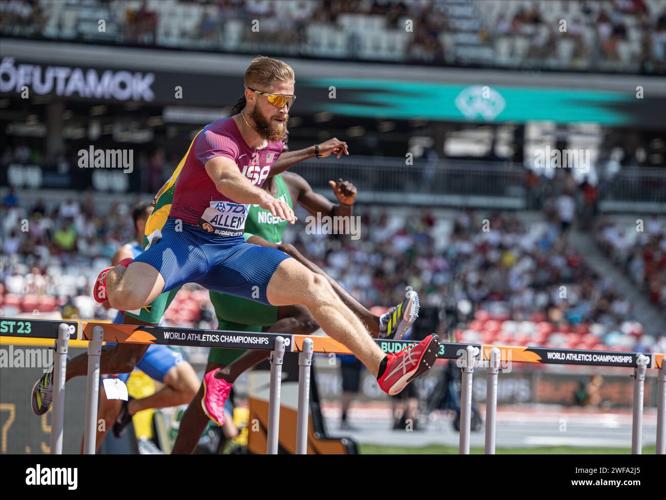 CJ ALLEN participating in the 400 meters hurdles at the World Athletics ...
