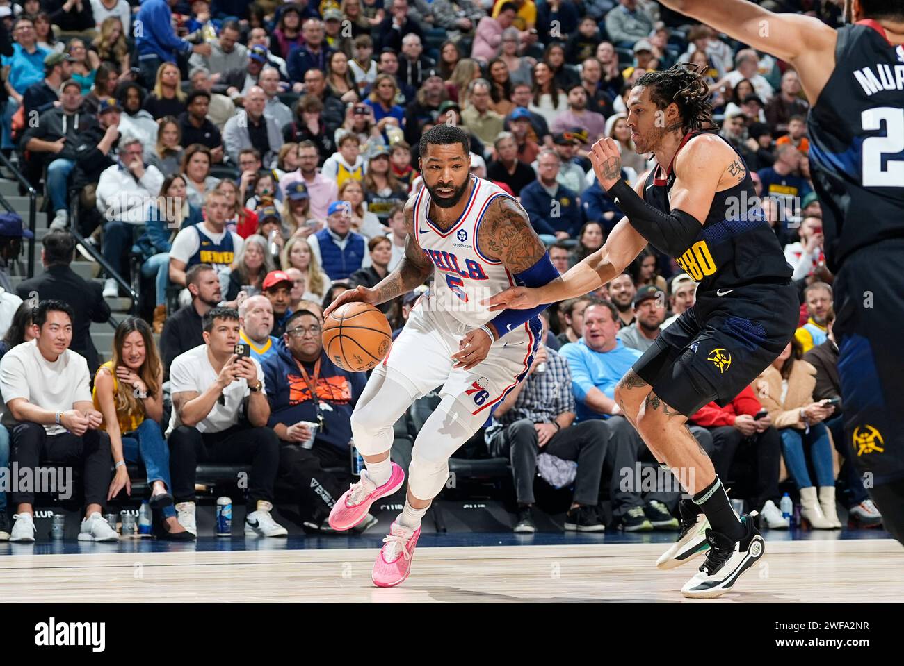 Philadelphia 76ers forward Marcus Morris Sr. (5) and Denver Nuggets ...