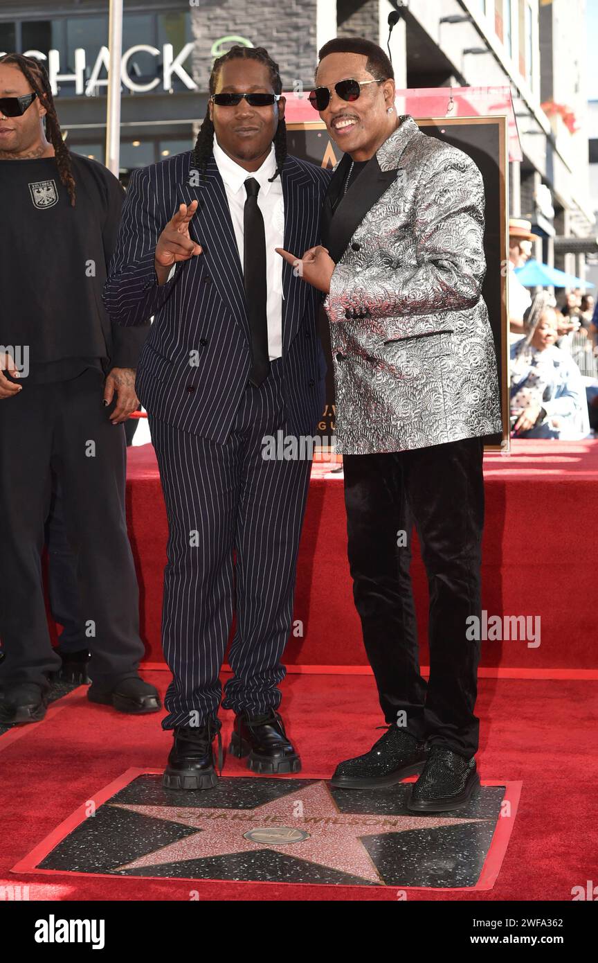 Don Toliver, left, and Charlie Wilson attend a ceremony honoring Wilson ...
