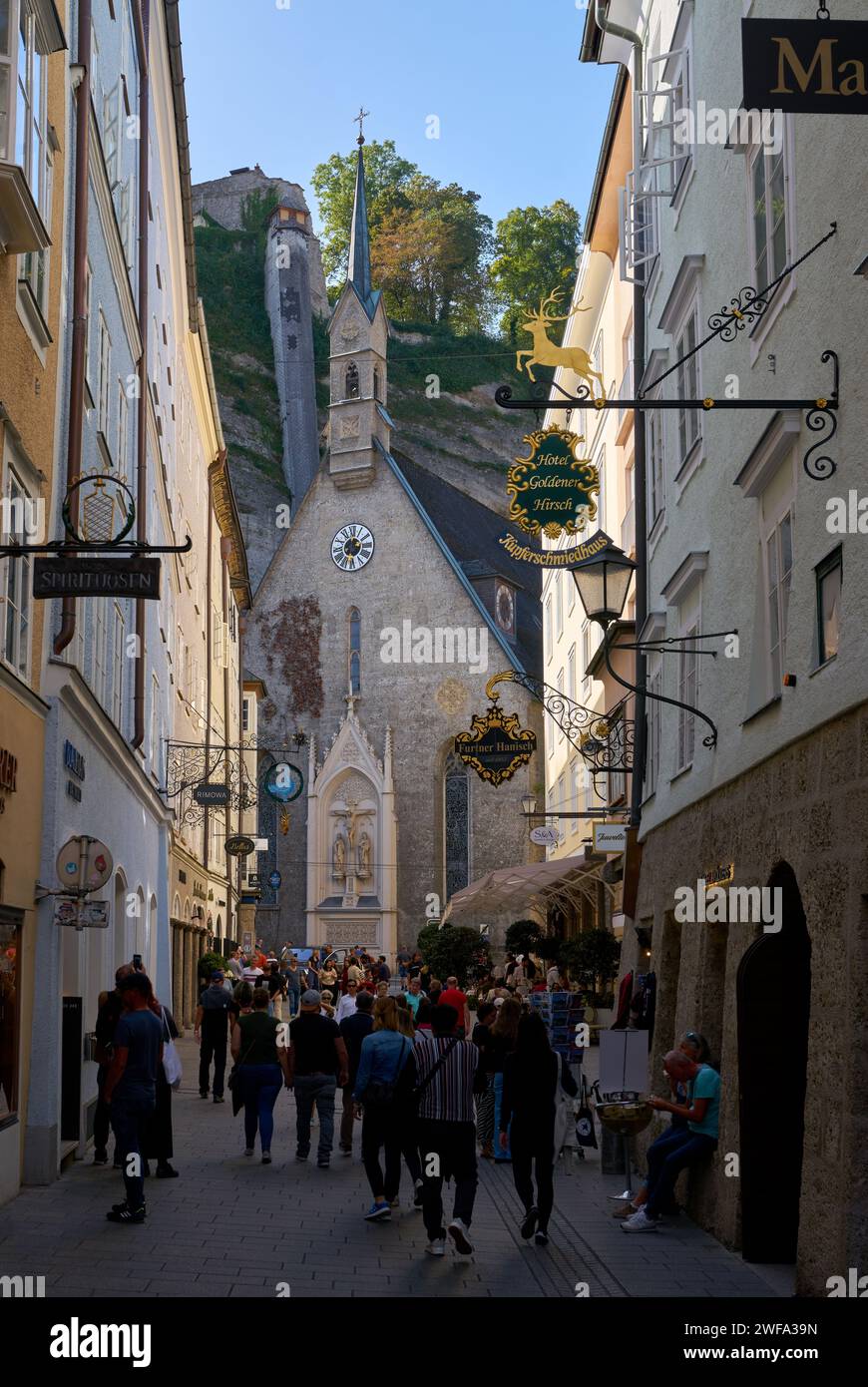 Salzburg, Austria - October 1, 2023 Getreidegasse Shopping Street in ...