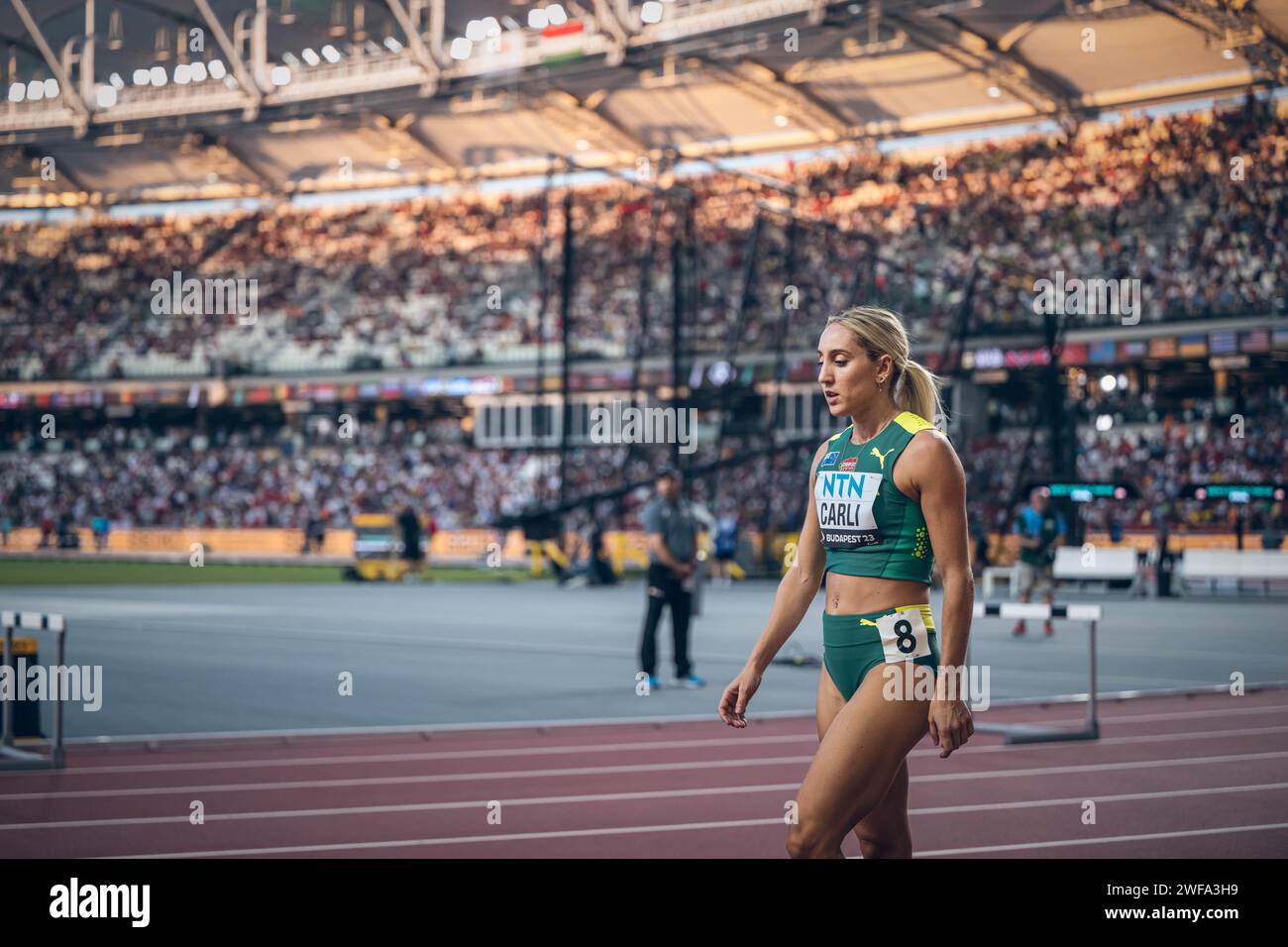 Sarah Carli participating in the 400 meters hurdles at the World ...