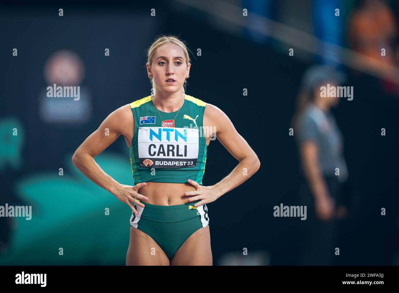 Sarah Carli participating in the 400 meters hurdles at the World ...