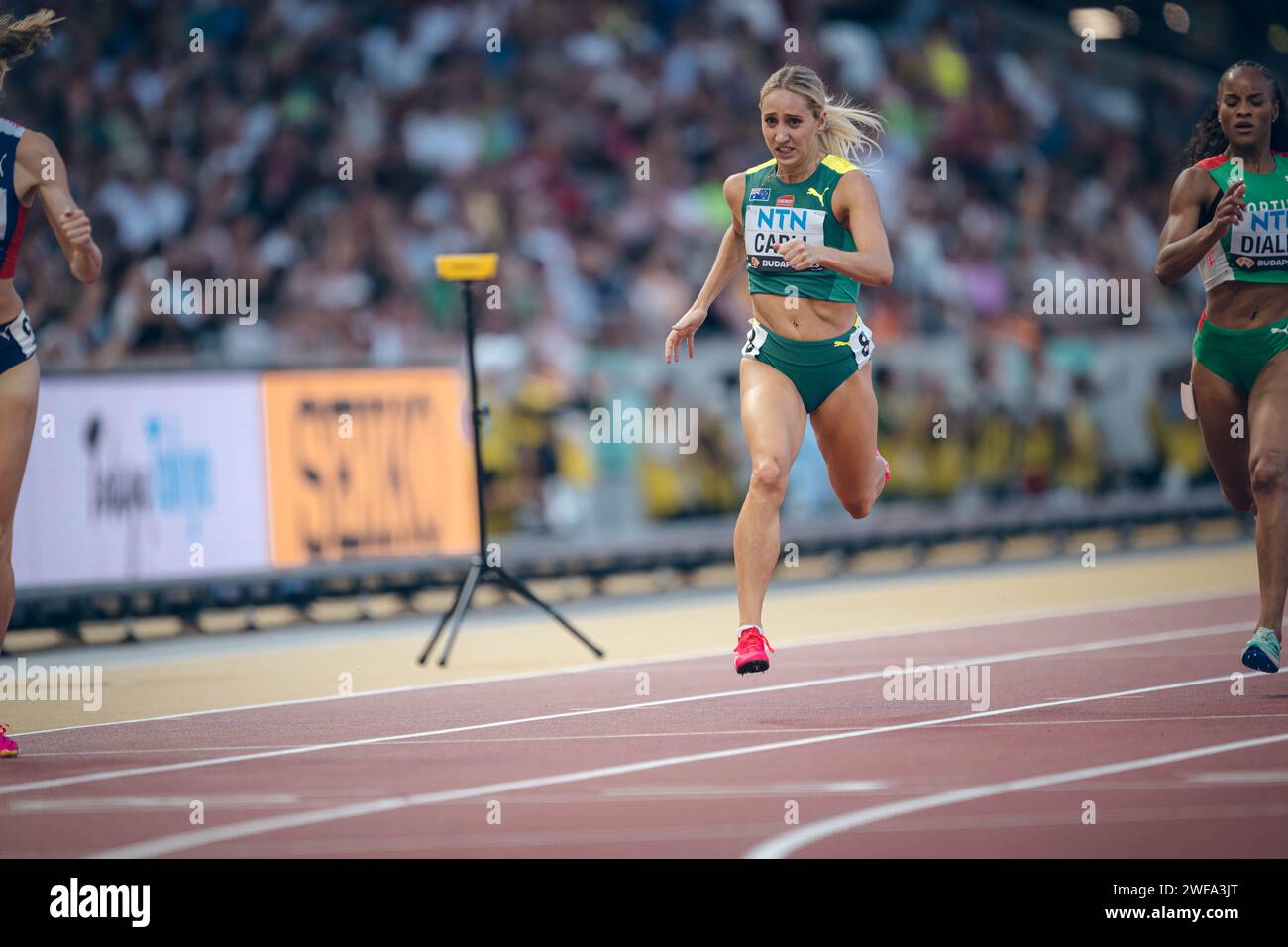 Sarah Carli participating in the 400 meters hurdles at the World ...